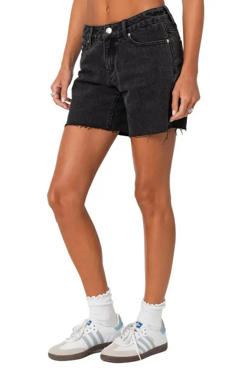 EDIKTED Tomboy Low Rise Denim Shorts - Black-washed