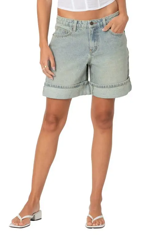 EDIKTED Cuff Washed Denim Bermuda Shorts