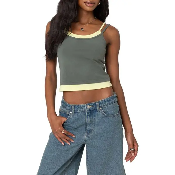 EDIKTED Element Layered Tank - Olive