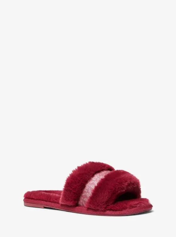 Michael Kors Alexis Faux Fur Slide Sandal - Red