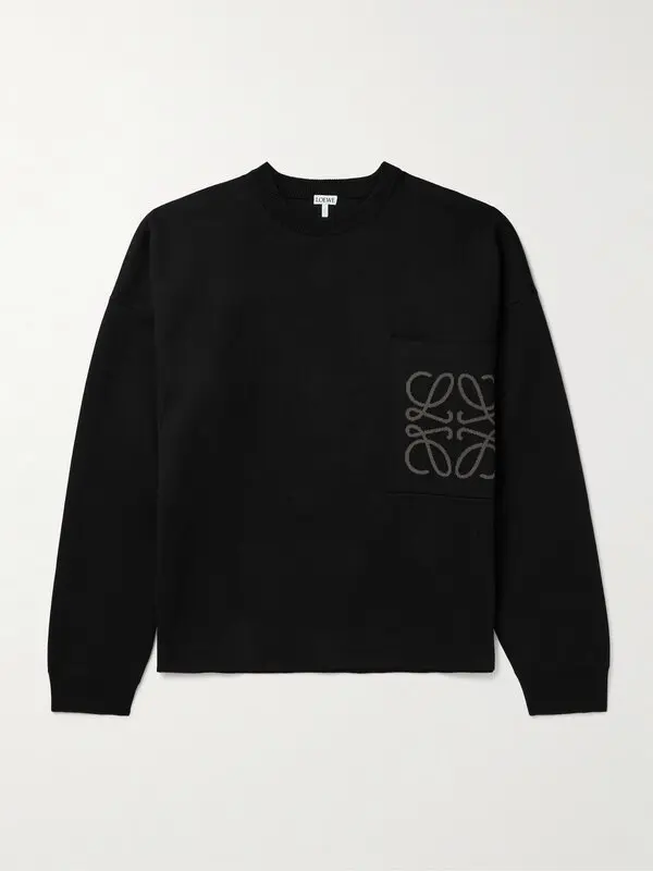 Loewe Logo-jacquard Cotton-blend Sweater - Black