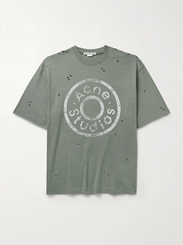 Acne Studios Exford Distressed Logo-print Cotton-blend Jersey T-shirt