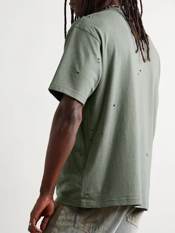 Acne Studios Exford Distressed Logo-print Cotton-blend Jersey T-shirt