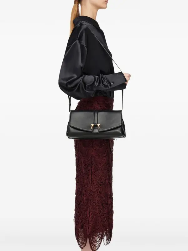 FERRAGAMO Medium Shoulder Bag With Gancini Buckle - Black