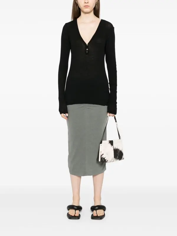 JAMES PERSE V-neck Ribbed Knit Long Sleeve Top