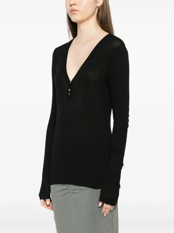 JAMES PERSE V-neck Ribbed Knit Long Sleeve Top