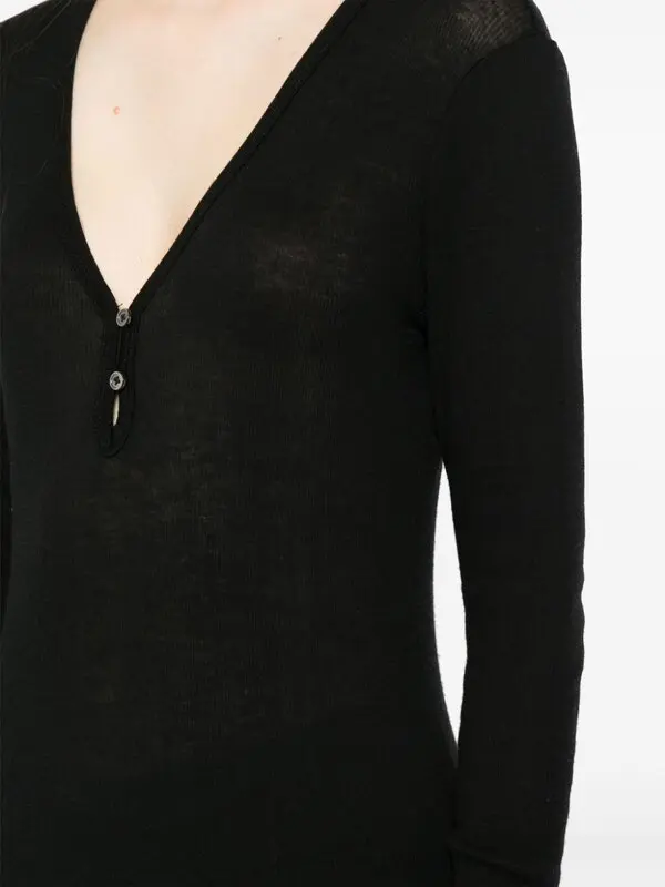 JAMES PERSE V-neck Ribbed Knit Long Sleeve Top