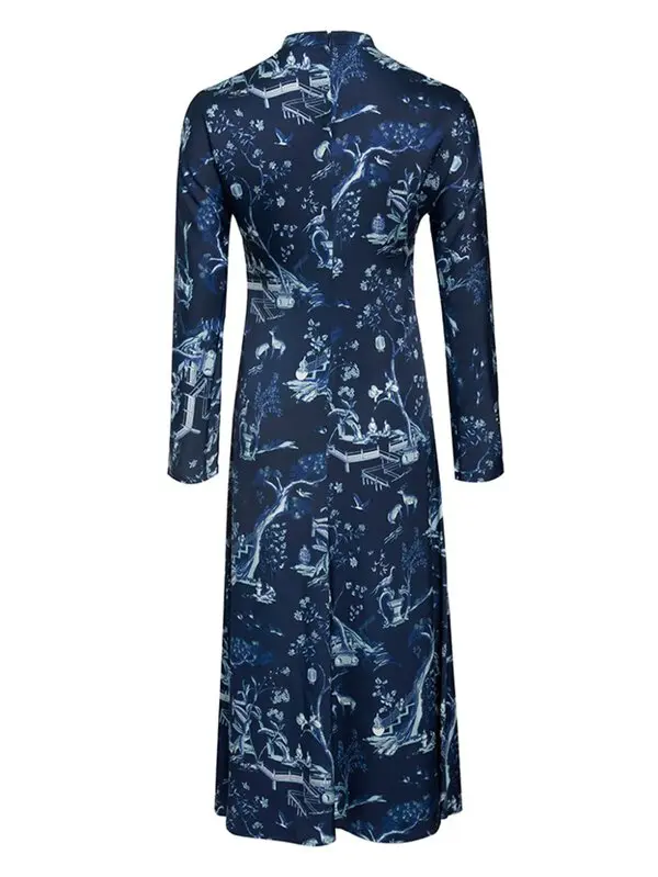 Shanghai Tang Long-sleeve Silk Midi Dress