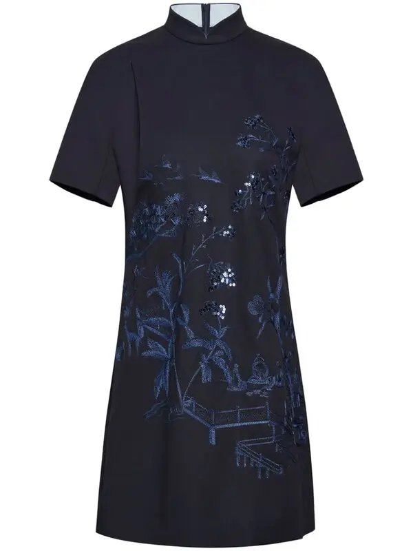 Shanghai Tang Sequin-embellished Embroidered Tunic Dress