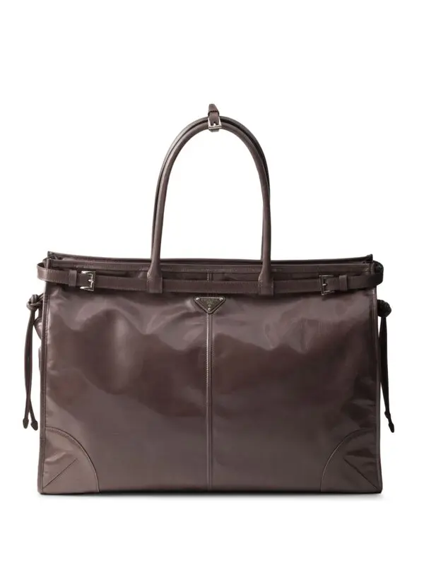 Prada Triangle-logo Leather Tote - Brown
