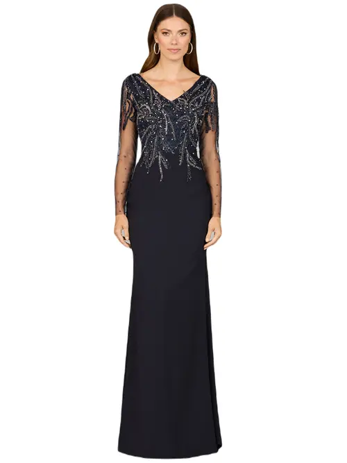 LARA NEW YORK Long Sleeve Knit Gown - Navy