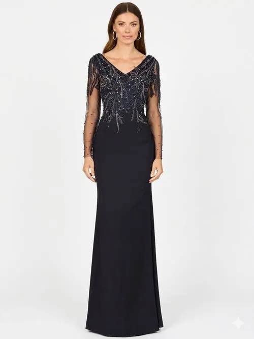 LARA NEW YORK Embellished Long Sleeve Gown