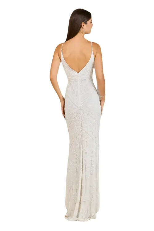 LARA NEW YORK Beaded Spaghetti Strap Gown