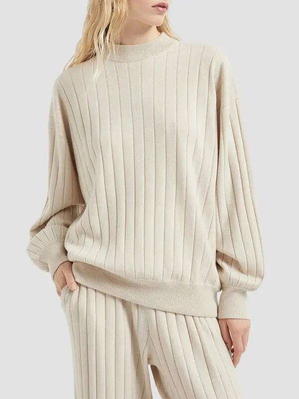 Brunello Cucinelli Cashmere Flat Rib Sweater With Monili