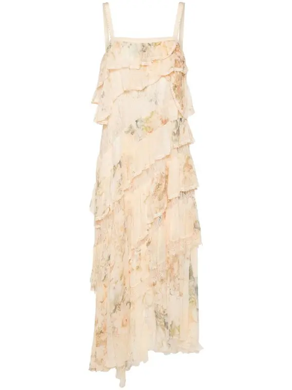 Camilla Lace-trim Asymmetric Midi Dress