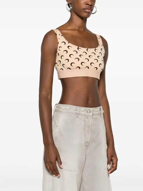 MARINE SERRE Crescent Moon Print Crop Top - Neutrals