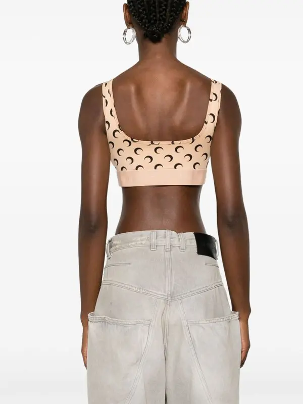 MARINE SERRE Crescent Moon Print Crop Top - Neutrals