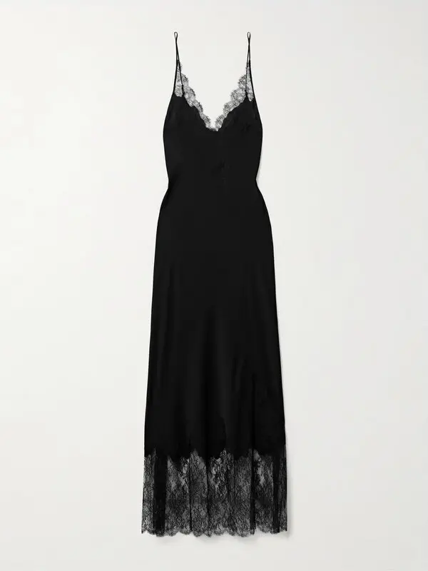 Carine Gilson Lace-trimmed Silk-satin Nightdress - Black