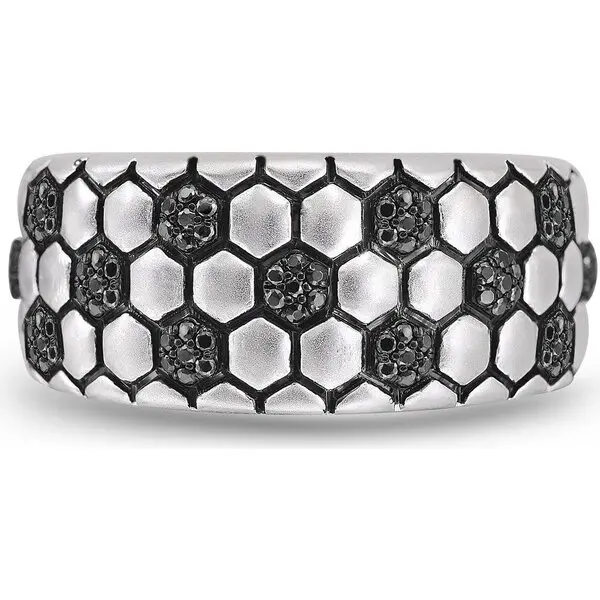 LUVMYJEWELRY Hexagonal Cluster Diamond Ring In Sterling