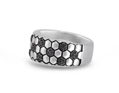LUVMYJEWELRY Hexagonal Cluster Diamond Ring In Sterling