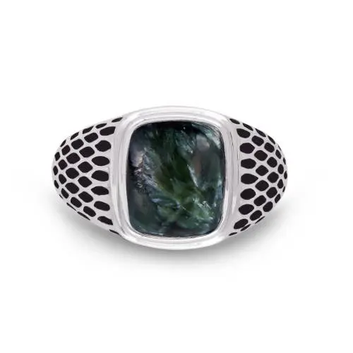 LUVMYJEWELRY Seraphinite Sterling Silver Signet Ring - Green