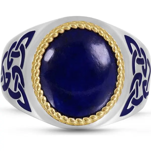 LUVMYJEWELRY Lapis Lazuli Signet Ring In Sterling Silver With Enamel - Blue