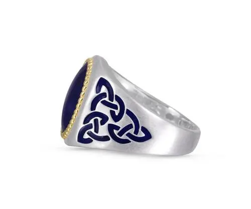 LUVMYJEWELRY Lapis Lazuli Signet Ring In Sterling Silver With Enamel