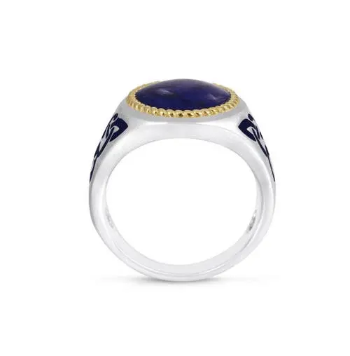 LUVMYJEWELRY Lapis Lazuli Signet Ring In Sterling Silver With Enamel