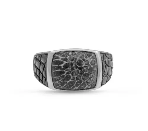 LUVMYJEWELRY Fossil Agate Sterling Signet Ring - Silver