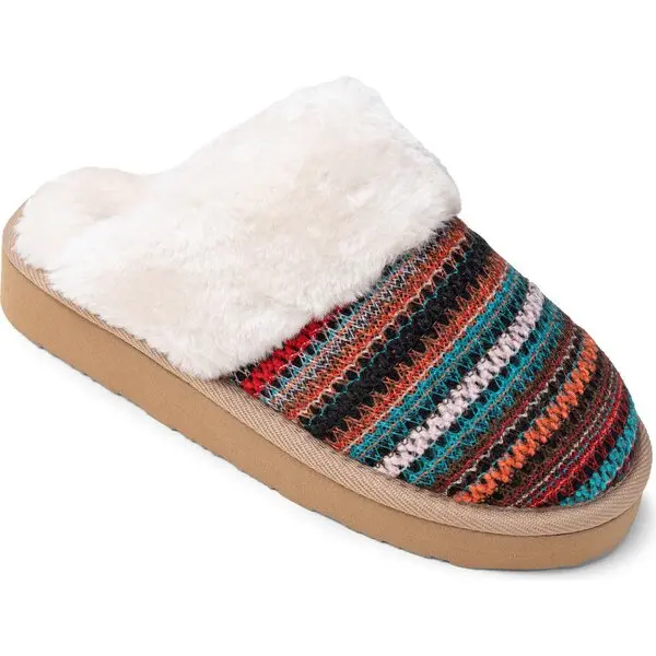 Minnetonka Cerise Faux Fur Slipper - Multi Sunset Stripe