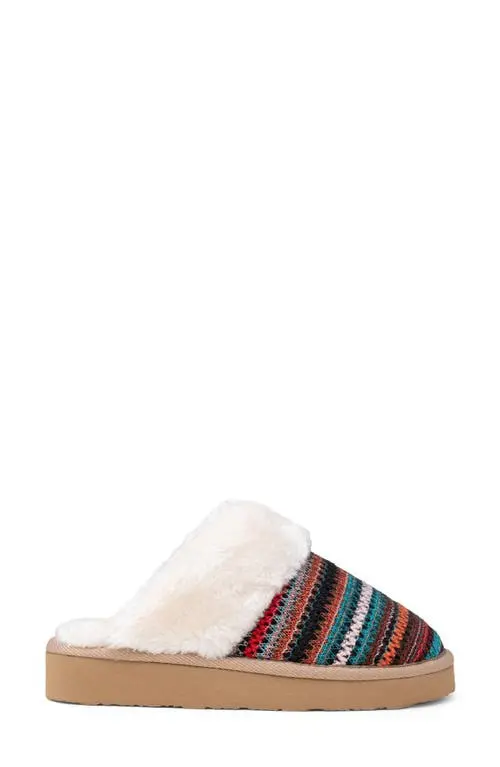 Minnetonka Cerise Faux Fur Slipper - Multi Sunset Stripe