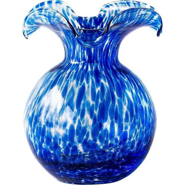 VIETRI Hibiscus Fluted Glass Vase - Blue