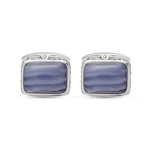 LUVMYJEWELRY Blue Lace Agate Sterling Cufflinks - Silver