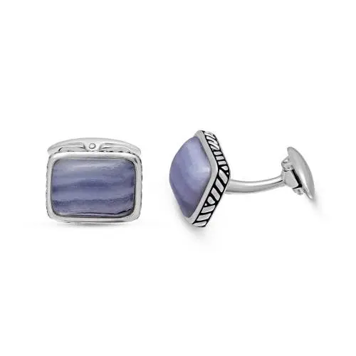 LUVMYJEWELRY Blue Lace Agate Sterling Cufflinks