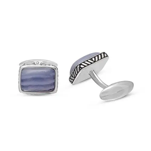 LUVMYJEWELRY Blue Lace Agate Sterling Cufflinks