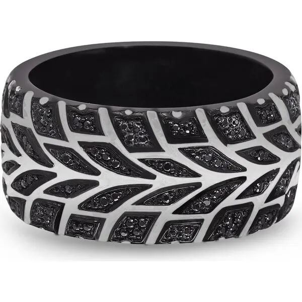 LUVMYJEWELRY Sterling Silver And Black Diamond Tire Tread Ring - Dark Grey