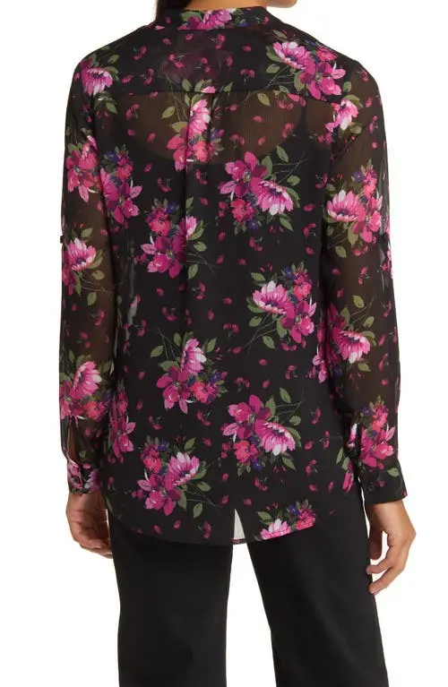 Kut From The Kloth Jasmine Chiffon Button-up Shirt - Chelles Bouquet Black Purple
