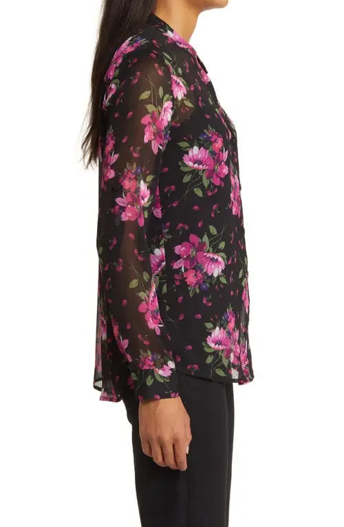 Kut From The Kloth Jasmine Chiffon Button-up Shirt - Chelles Bouquet Black Purple