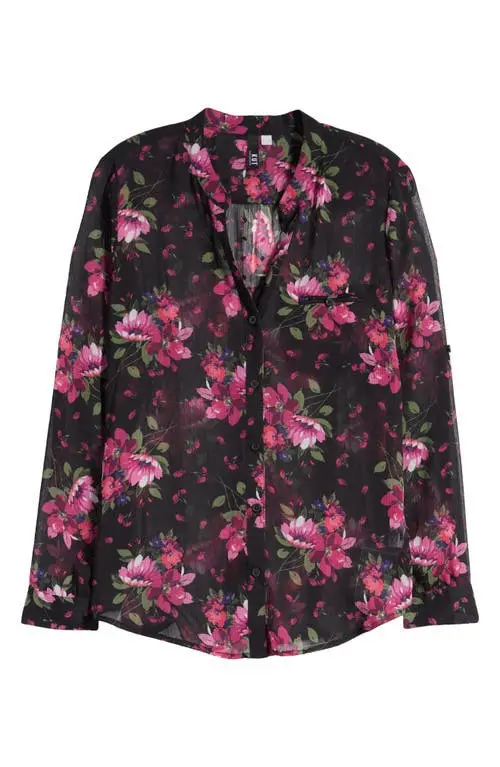 Kut From The Kloth Jasmine Chiffon Button-up Shirt - Chelles Bouquet Black Purple