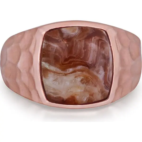 LUVMYJEWELRY Red Lace Agate Signet Ring - 14kt Rose Gold Vermeil