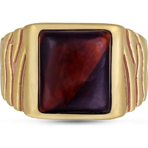 LUVMYJEWELRY Chatoyant Red Tiger Eye Signet Ring - 14kt Gold Vermeil On Sterling
