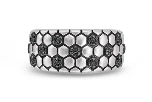 LUVMYJEWELRY Soccer & Black Diamond Band Ring - Silver