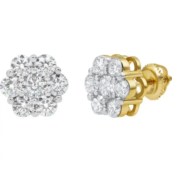 LUVMYJEWELRY Diamond Cluster Stud Earrings - 14k Yellow Gold
