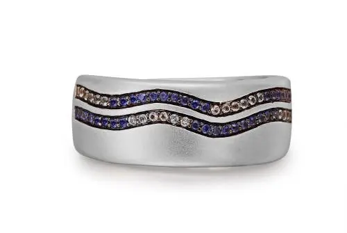 LUVMYJEWELRY Blue Sapphire & Topaz Band Ring In Sterling - Silver
