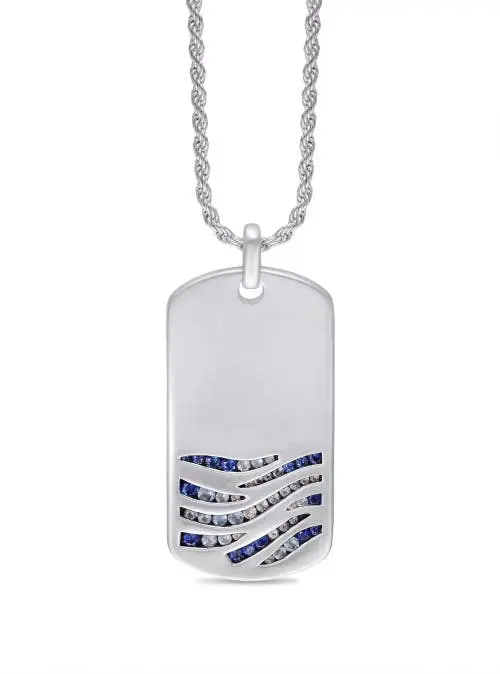 LUVMYJEWELRY Sapphire & Topaz Tag Pendant Necklace - Silver