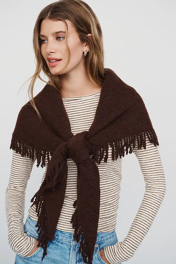 Anthropologie Shay Triangle Frge Scarf Wrap - Brown