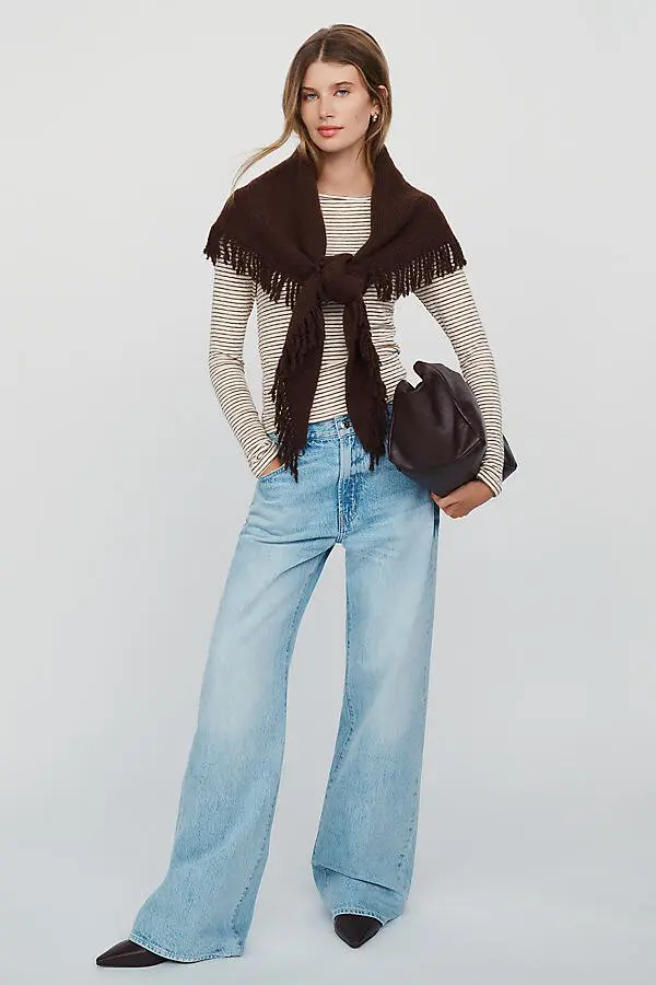 Anthropologie Shay Triangle Frge Scarf Wrap - Brown