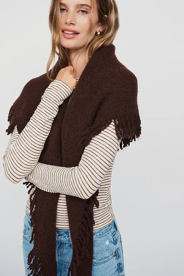 Anthropologie Shay Triangle Frge Scarf Wrap - Brown