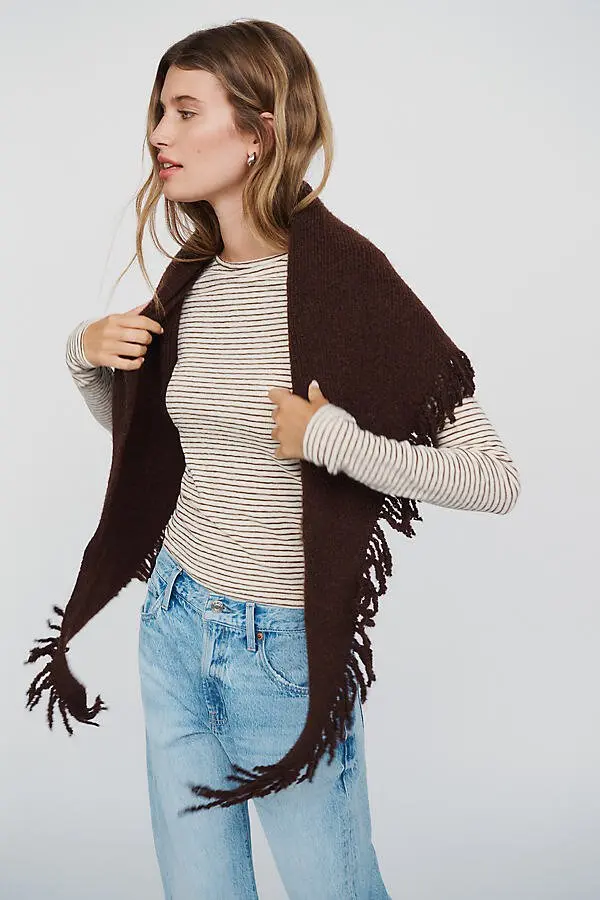 Anthropologie Shay Triangle Frge Scarf Wrap - Brown