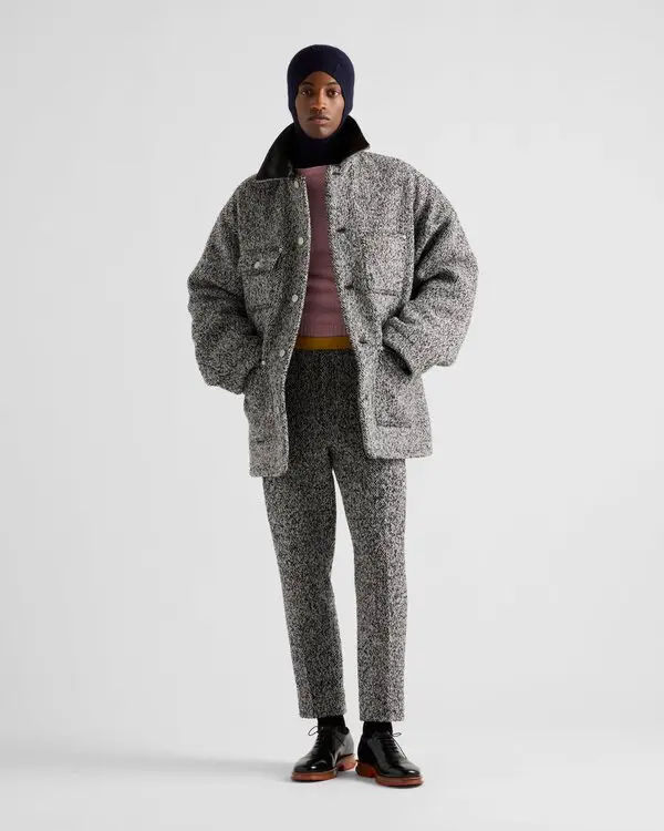 Prada Wool Blend Oversized Jacket - White/Black | Editorialist